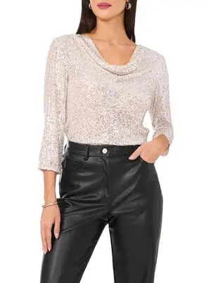 Vince Camuto Vince Camuto Sequin Cowl Neck Top Champagne Silver