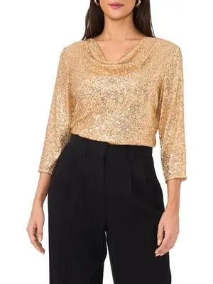 Vince Camuto Sequin Cowl Neck Top - Gold