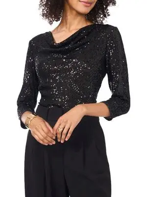 Vince Camuto Vince Camuto Sequin Cowl Neck Top Rich Black