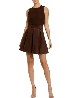 Mac Duggal Sleeveless Mesh And Suede A-line Mini Dress - Chocolate