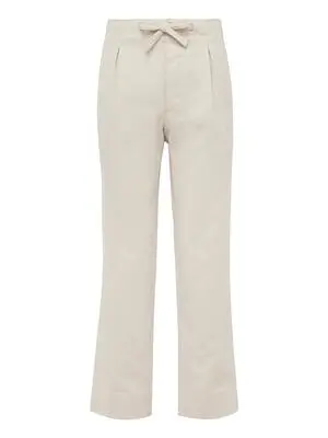 STOFFA Straight-leg Pleated Cotton-twill Drawstring Trousers - White