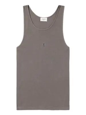 Saint Laurent Logo-embroidered Ribbed Cotton Tank Top - Gray