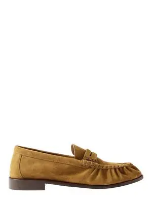 Saint Laurent Monogram Logo-appliquéd Suede Penny Loafers - Brown