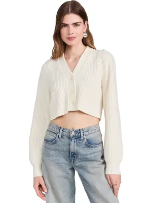 LoveShackFancy Avignon Crop Cardigan - Ivory