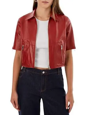 LAMARQUE Sevana Reversible Leather Jacket Ruby Red/silver