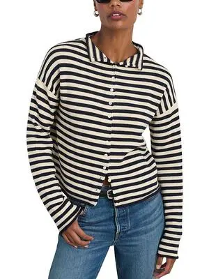 ALEX MILL Taylor Striped Cardigan - Navy/ivory