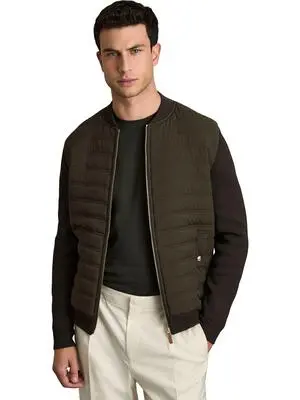 REISS Tosca Quilted Hybrid Jacket - Military Green