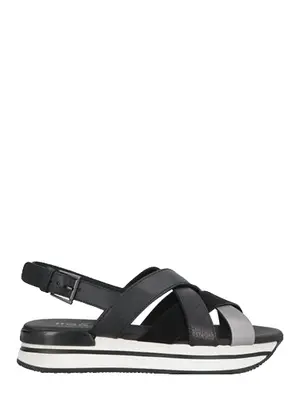 Hogan Leather Ankle Strap Sandals - Black