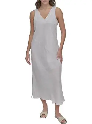 Dkny Asymmetric Sleeveless Linen Dress - White