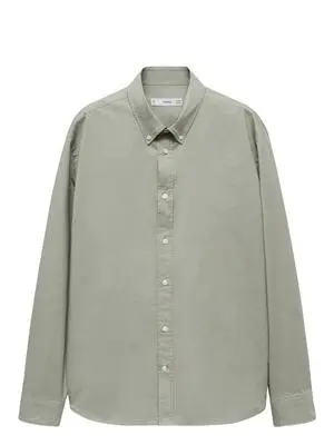 Mango Regular Fit Stretch Cotton Button-down Shirt - Khaki Green