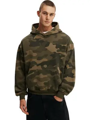 COTTON ON Box Fit Hoodie Camo Green Wash