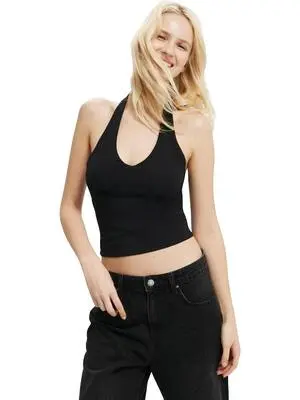 COTTON ON V-neck Halter Top - Black