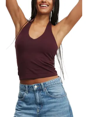 COTTON ON Cotton On V-Neck Halter Top Choc Cherry