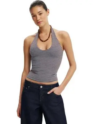COTTON ON V-neck Halter Top - Madi Stripe American Oak