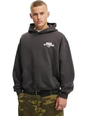 COTTON ON Box Fit Graphic Hoodie - Faded Slate  Worlwide 858