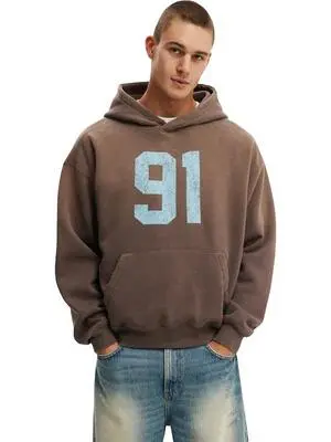 COTTON ON Box Fit Graphic Hoodie - Washed Chocolate  Ninety One