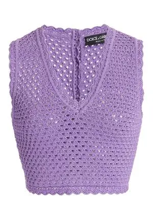 Dolce & Gabbana Crocheted Cotton Crop Top - Purple