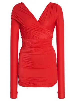 Balenciaga Ruched Jersey Mini Dress - Red
