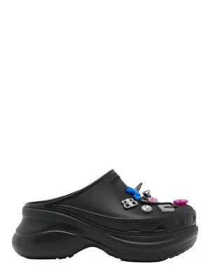 Balenciaga Embellished Rubber Croc Mules - Black