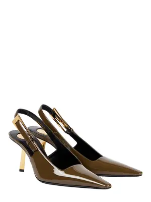 Saint Laurent Lee 75 Patent Leather Slingback Pumps - Brown