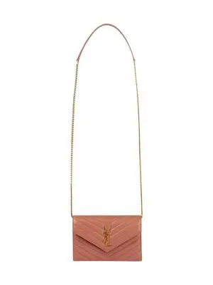 Saint Laurent Cassandre Matelassé Wallet On Chain - Pink