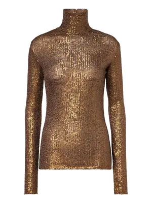 Norma Kamali Sequined Turtleneck Top - Gold