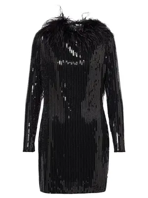 THE NEW ARRIVALS ILKYAZ OZEL Feather-trimmed Sequined Minidress - Black