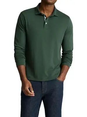 UNTUCKIT Damaschino Wrinkle Free Long Sleeve Polo Deep Forest