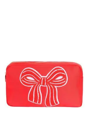 BLOC BAGS Medium Bow Cosmetics Bag - Red/red Stripe
