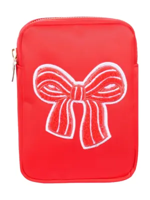 BLOC BAGS Mini Bow Cosmetics Bag - Red/red Stripe