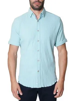 Robert Graham Hammond Short Sleeve Knit Button-up Shirt - Light Blue