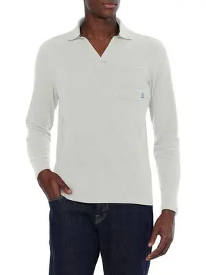 Scotch & Soda Relaxed Fit Long Sleeve Cotton Johnny Collar Polo - Swan