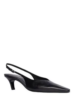 BLACK SUEDE STUDIO Lou Leather Slingback Kitten Heel Pumps - Black Nappa Leather