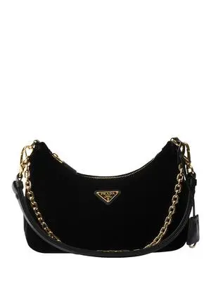 Prada Velvet Zip Shoulder Bag - Nero