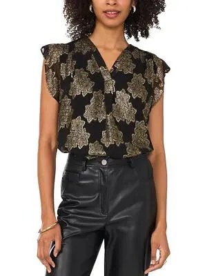 Vince Camuto V Neck Flutter Sleeve Blouse - Rich Black