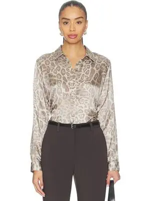 L'Agence Tyler Long Sleeve Blouse - Grey Multi Patch Leopard