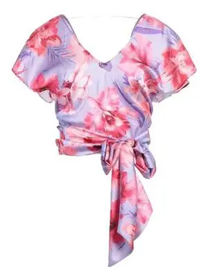 Pinko Floral Print Wrap Top - Purple