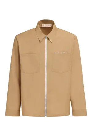 Marni Logo-print Cotton Shirt Jacket - Neutrals