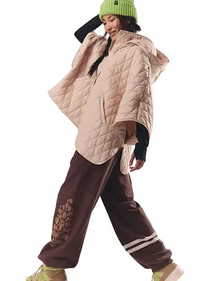Free People Park City Quilted Poncho - Tan