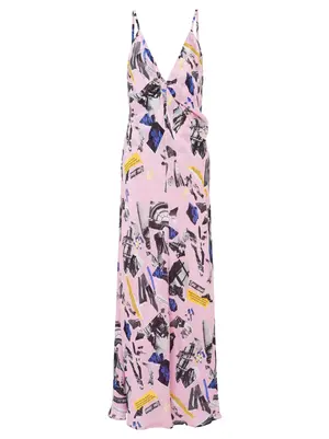 Moschino Newspaper Clippings-print Maxi Dress - Pink