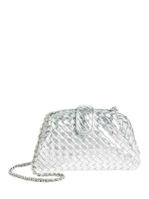Bottega Veneta Bottega Veneta Mini Lauren 1980 Intrecciato Metallic Leather Clutch Silver/ Silver