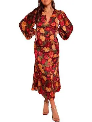 PETAL & PUP Zimmer Floral Satin Maxi Dress - Sangria Bloom
