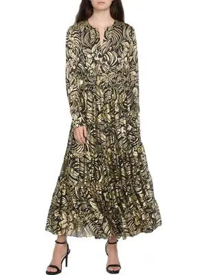 Elie Tahari Francesca Burnout Maxi Dress - Mystic Gold Floral Burnout