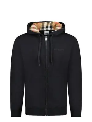 Burberry Hove Check Embroidered Logo Zip Hoodie - Black