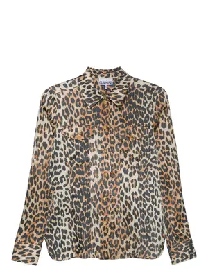 GANNI Leopard-print Satin Shirt - Brown