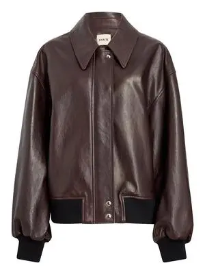 Khaite Shelman Leather Bomber Jacket - Dark Brown