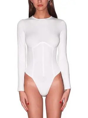 Fleur Du Mal Long Sleeve Corset Bodysuit - Ivory