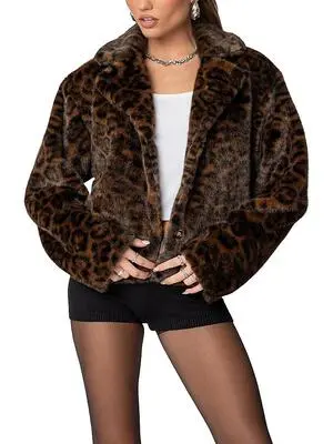 EDIKTED Leopard Print Jacket - Brown