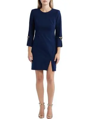 Vince Camuto Brooch Detail Crepe Shift Dress - Navy