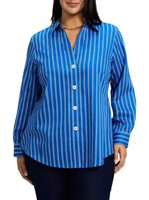 Foxcroft Paityn Stripe Cotton Button-up Shirt - Cobalt Blue White